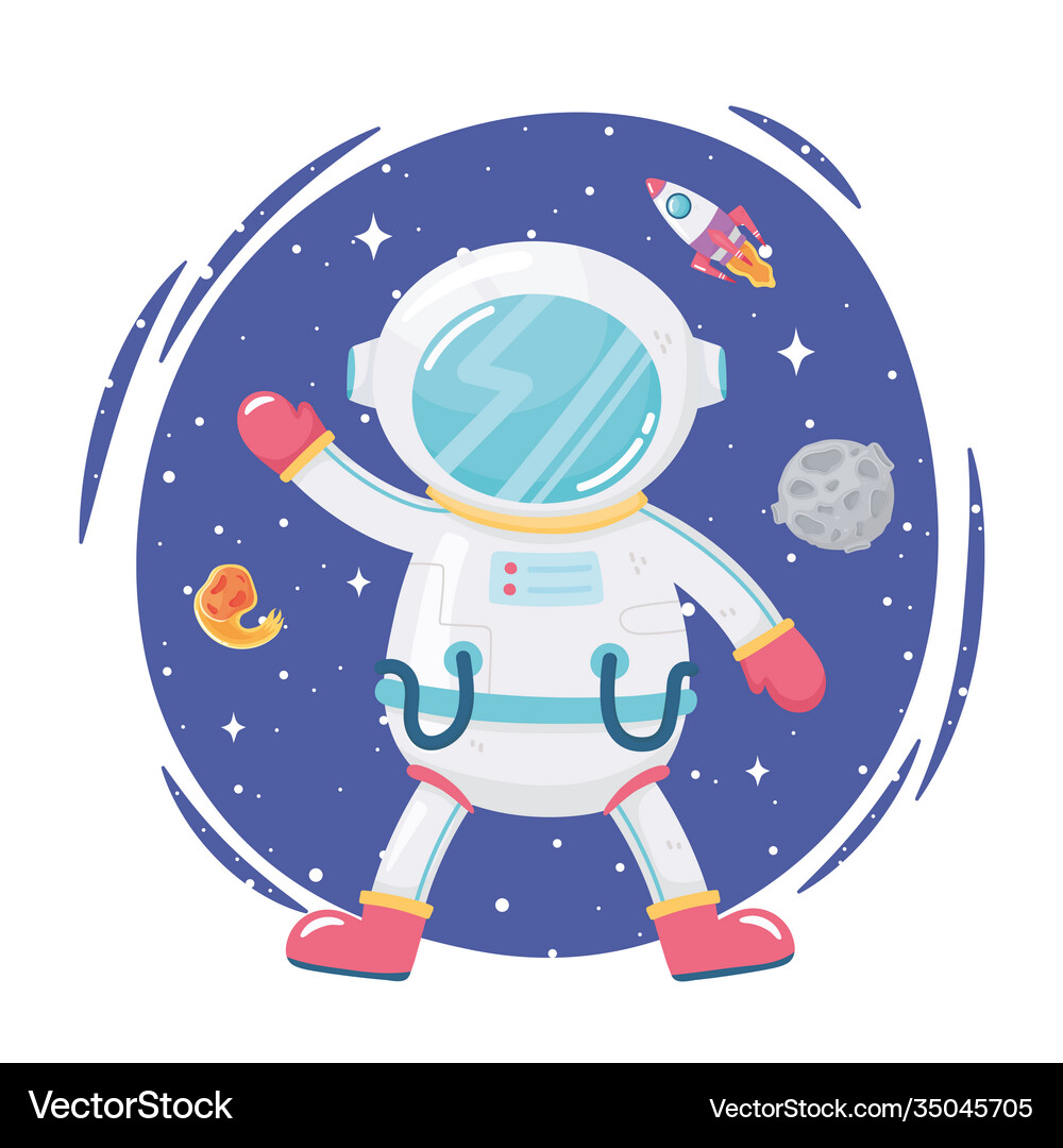 Space adventure cartoon astronaut moon rocket Vector Image