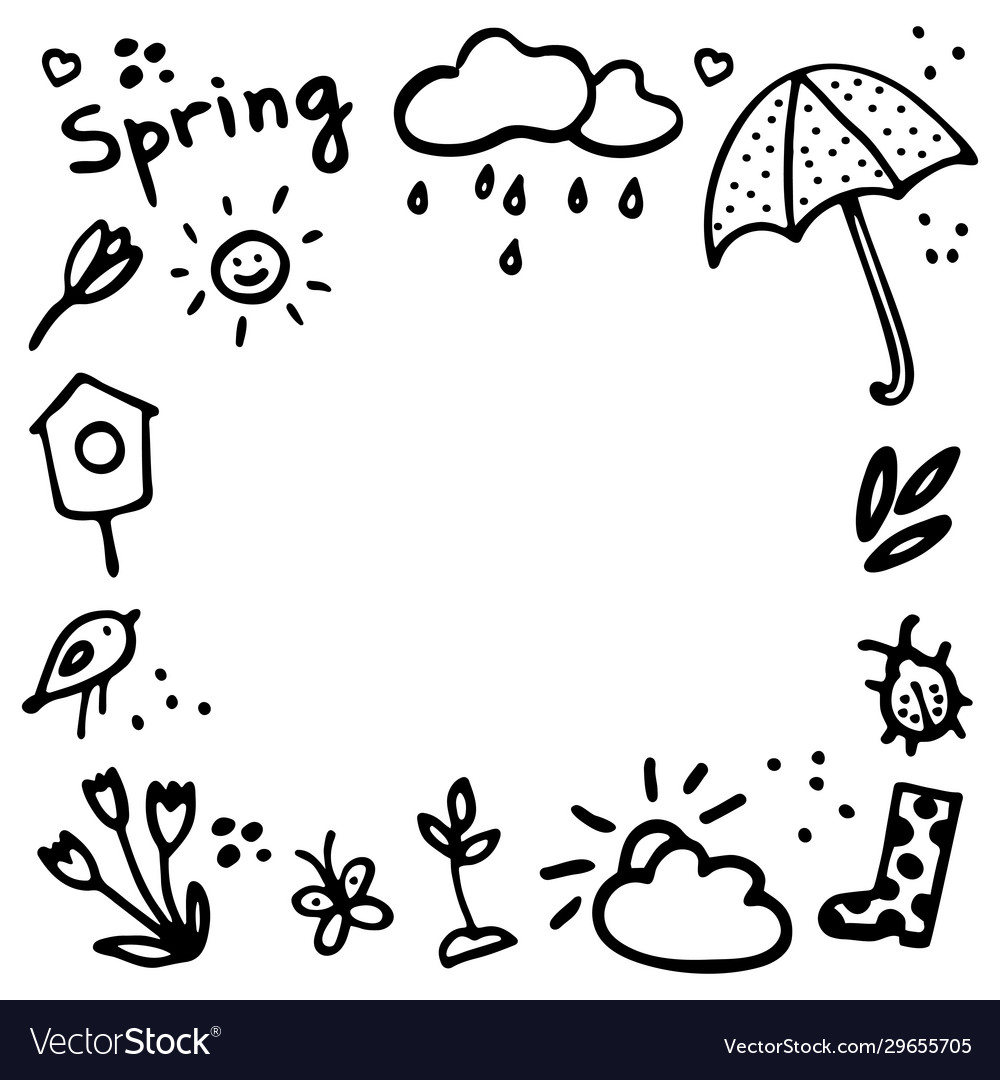 Springtime doodles frame design elements Vector Image