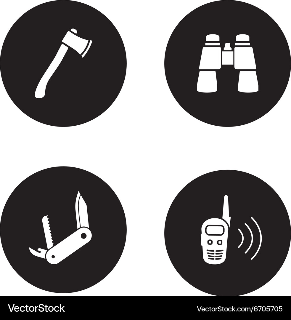 Survival equipment black icon set Royalty Free Vector Image