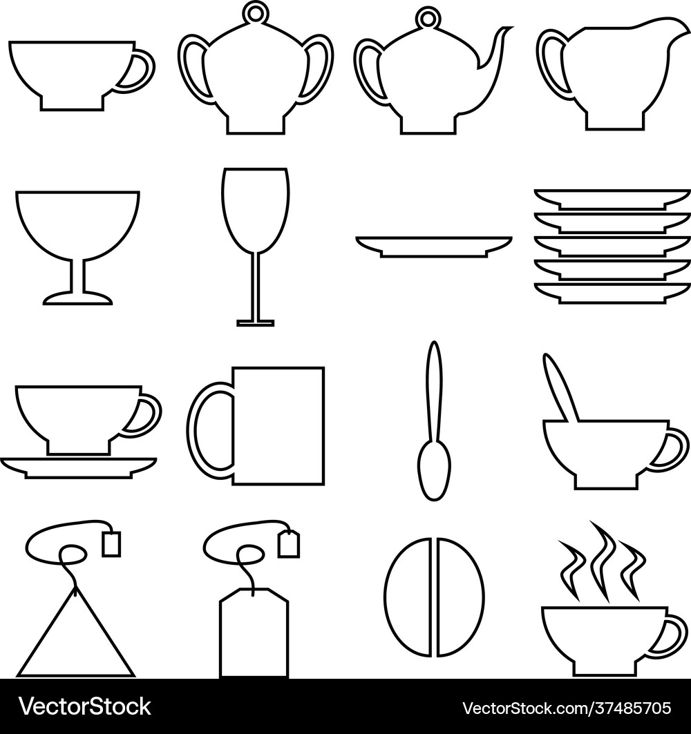 Tea glassware black line icons Royalty Free Vector Image