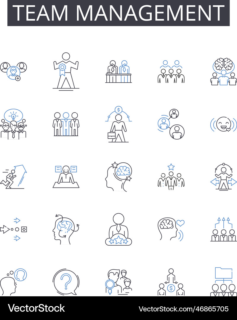 Team management line icons collection immersive Vector Image