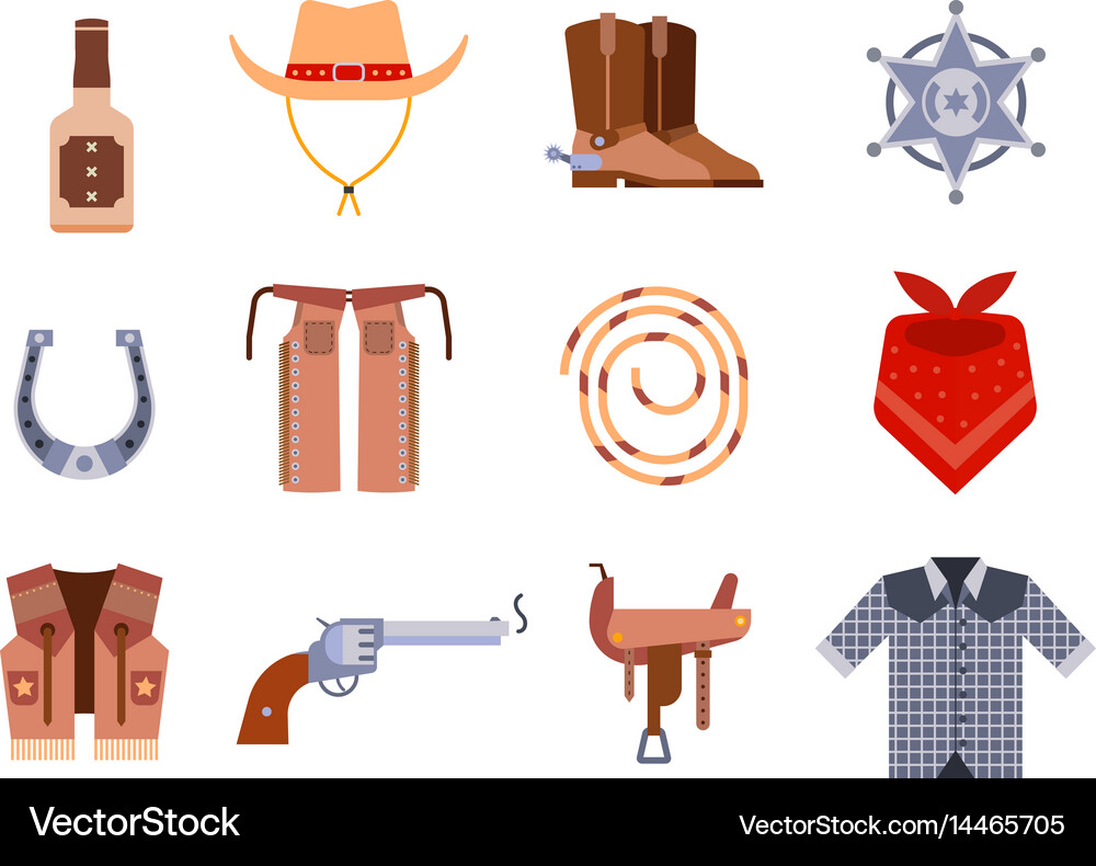 Wild west elements set icons cowboy rodeo Vector Image