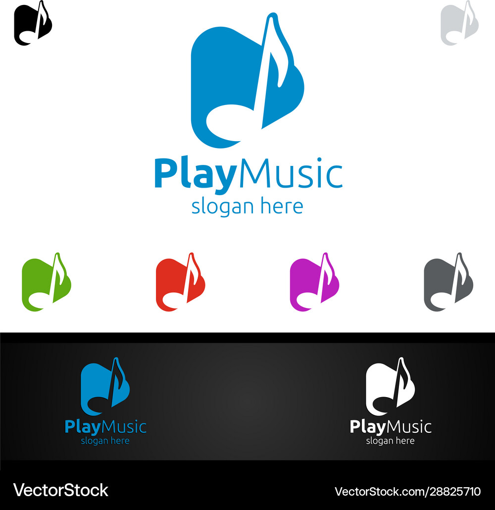Abstract music logo with note and play concept Vector Image