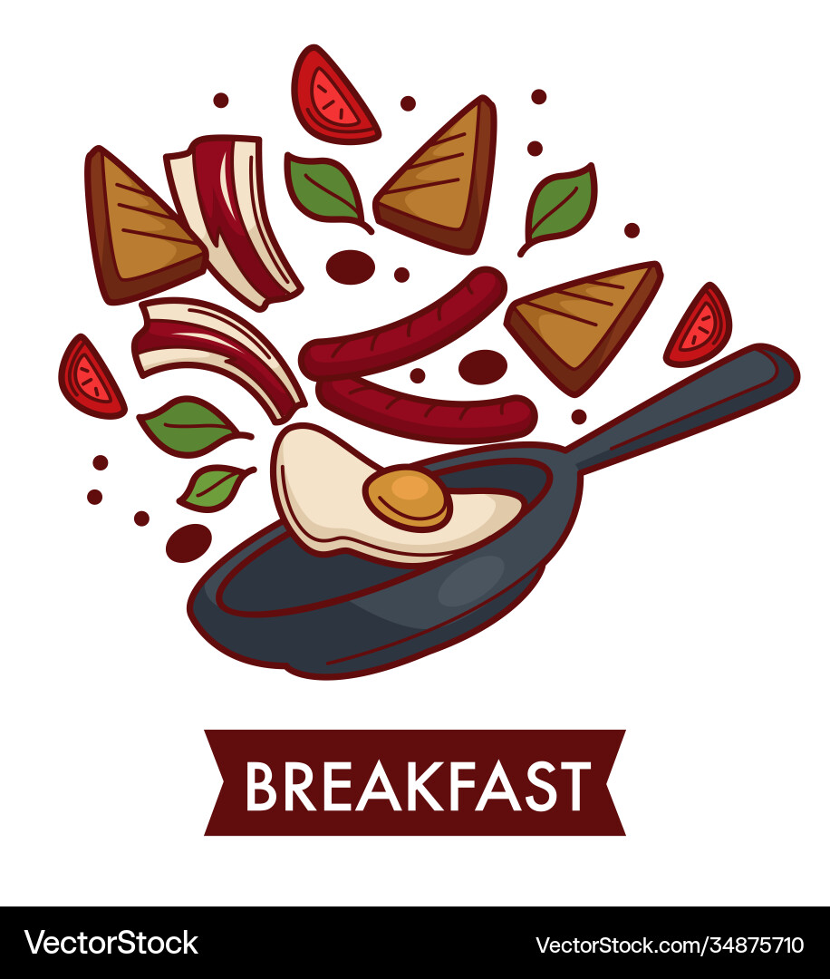 Breakfast fried eggs with bacon and sausages Vector Image