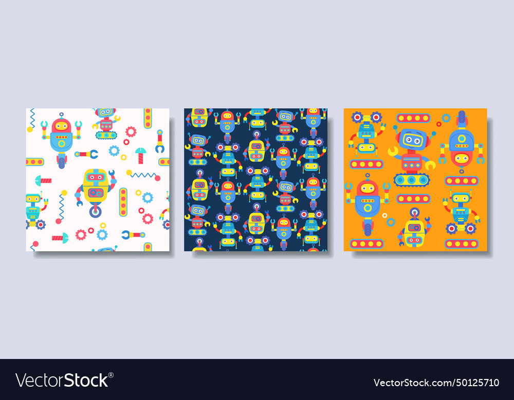 Cute robots seamless pattern collection Royalty Free Vector