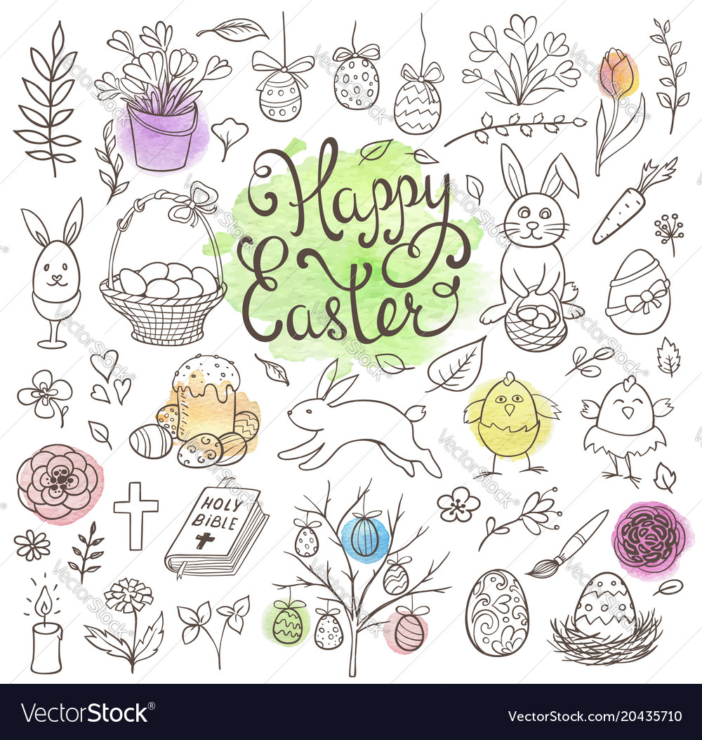 Doodle easter design elements Royalty Free Vector Image