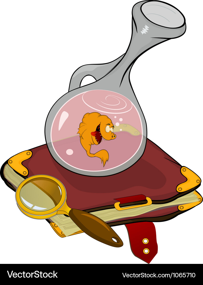 Fish the monster and magic flask Royalty Free Vector Image