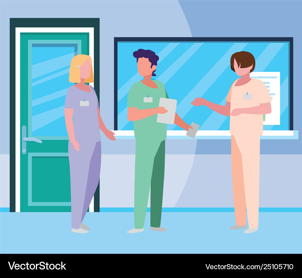 Group medicine workers in hospital reception Vector Image