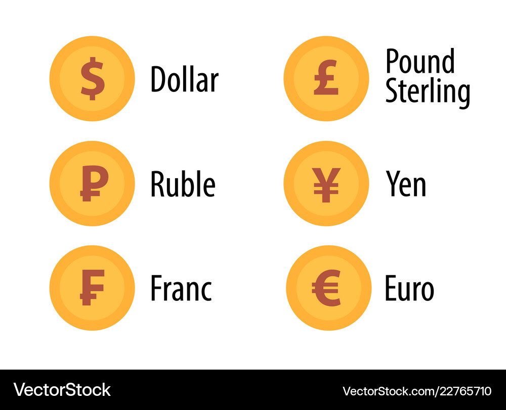 Icon set currency token gold color in flat Vector Image