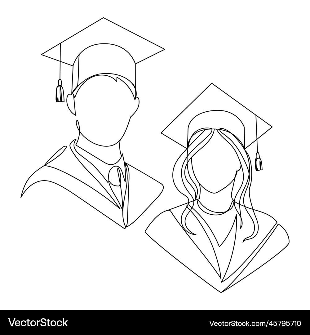 Line art students graduates in square academic cap