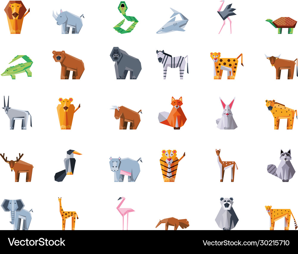Set icons geometric wild animals Royalty Free Vector Image