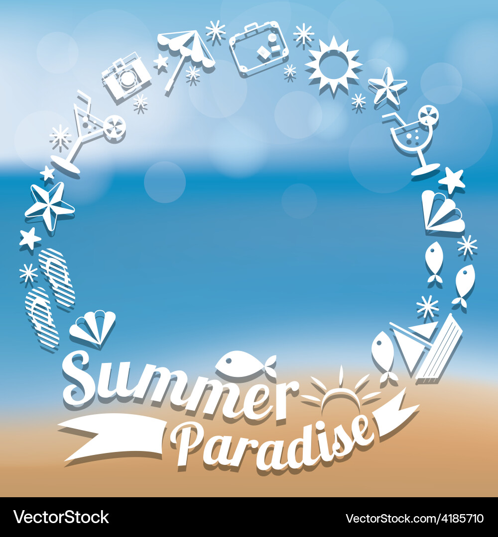 Summer Flat Icons and Text Heading Wreath Vector Image