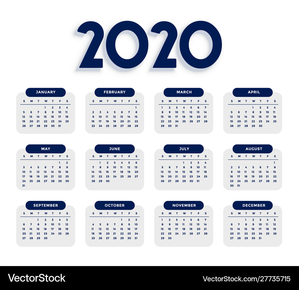 Clean elegant 2020 calendar design template Vector Image