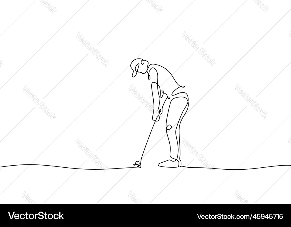 Continuous one line drawing of man playing golf Vector Image