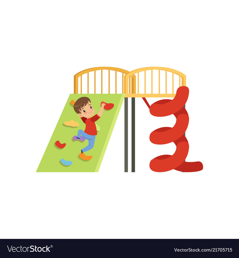 Cute little boy climbing wall on playground Vector Image Cute little boy climbing wall on playground Vector Image