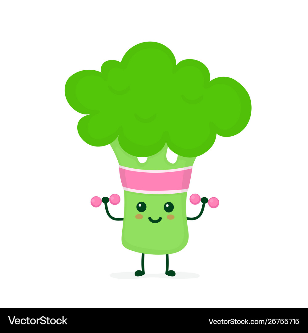 Cute smiling happy strong broccoli Royalty Free Vector Image