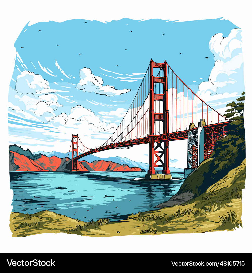Golden gate bridge gate bridge hand-drawn Vector Image