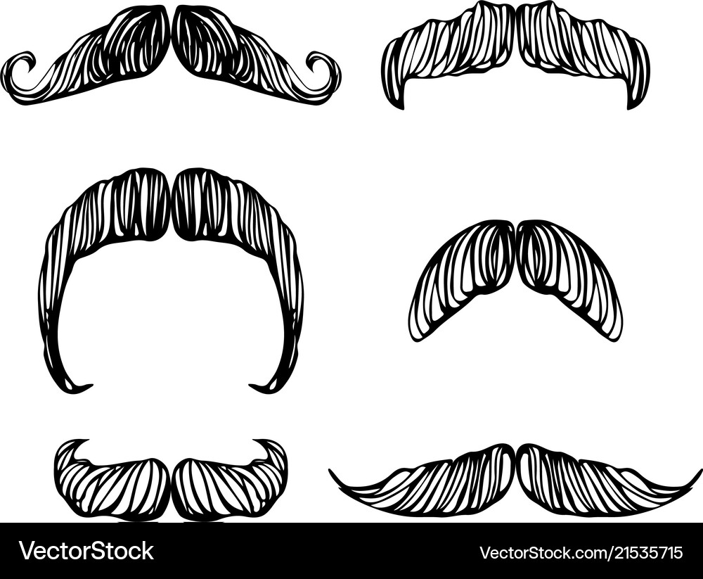 Hand drawn black and white mustache set Royalty Free Vector