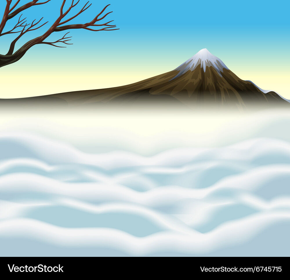 Nature scene with volcano and mist Royalty Free Vector Image