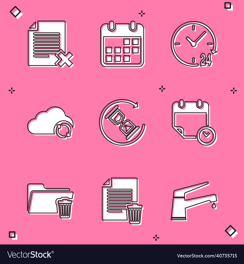 Set Delete File Document Calendar Clock 24 Hours Vector Image