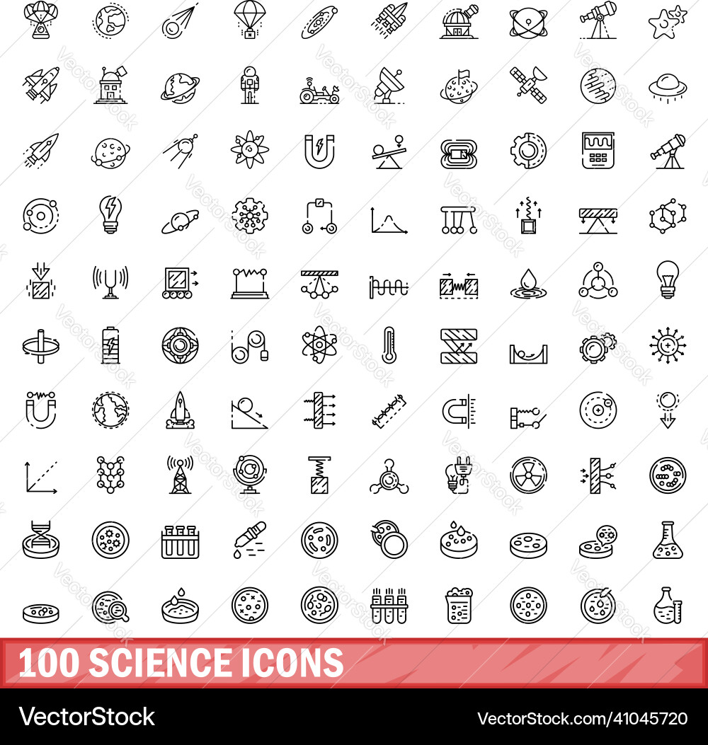 100 science icons set outline style Royalty Free Vector