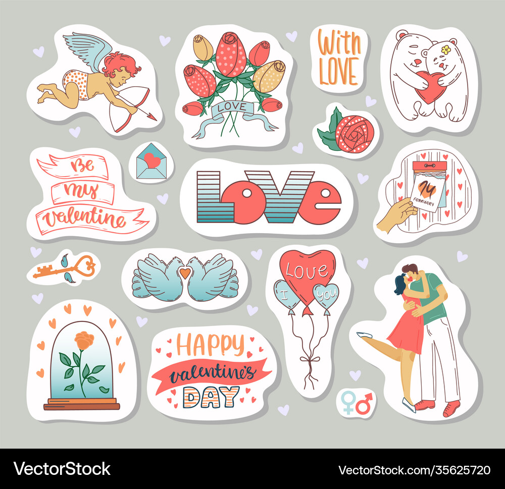 A set elements for valentines day sticker Vector Image