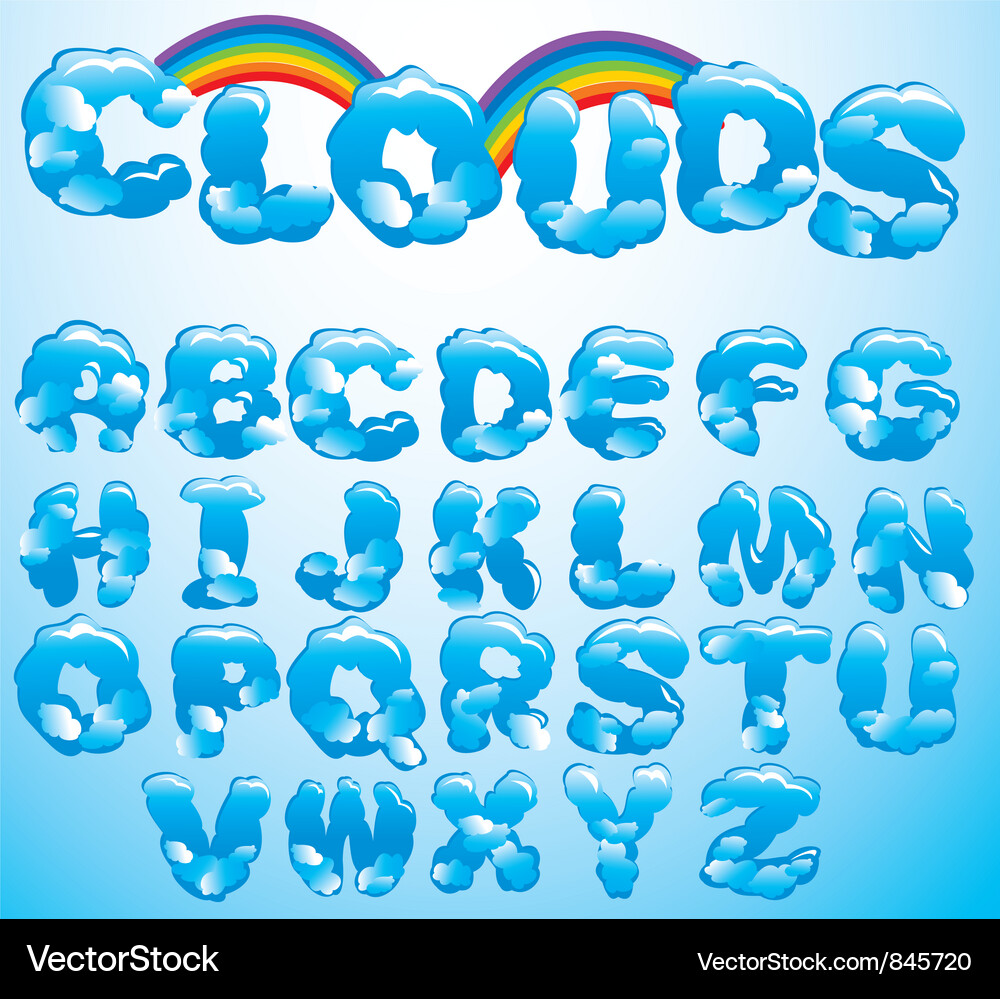 Alphabet Cloud Letters Rainbow Royalty Free Vector Image