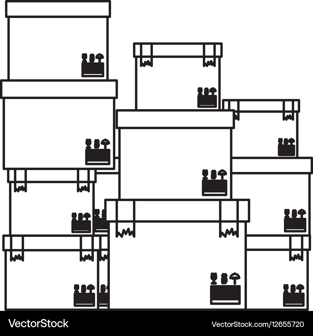 Black silhouette contour boxes stacked and sealed Vector Image