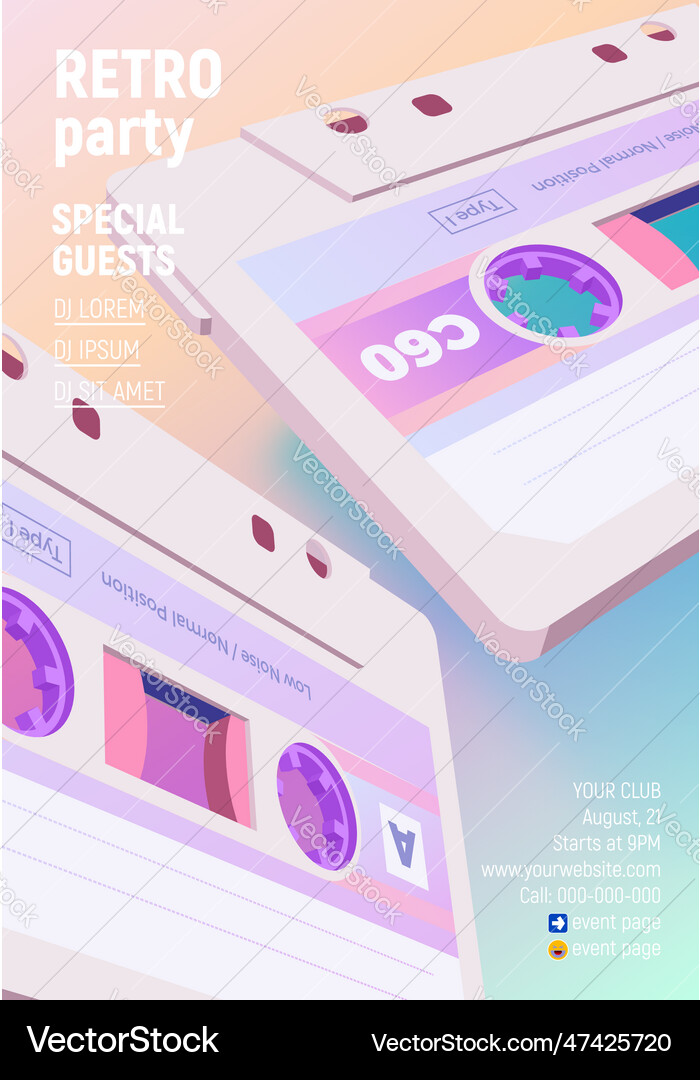 Compact cassette poster with vaporwave retro 80s Vector Image
