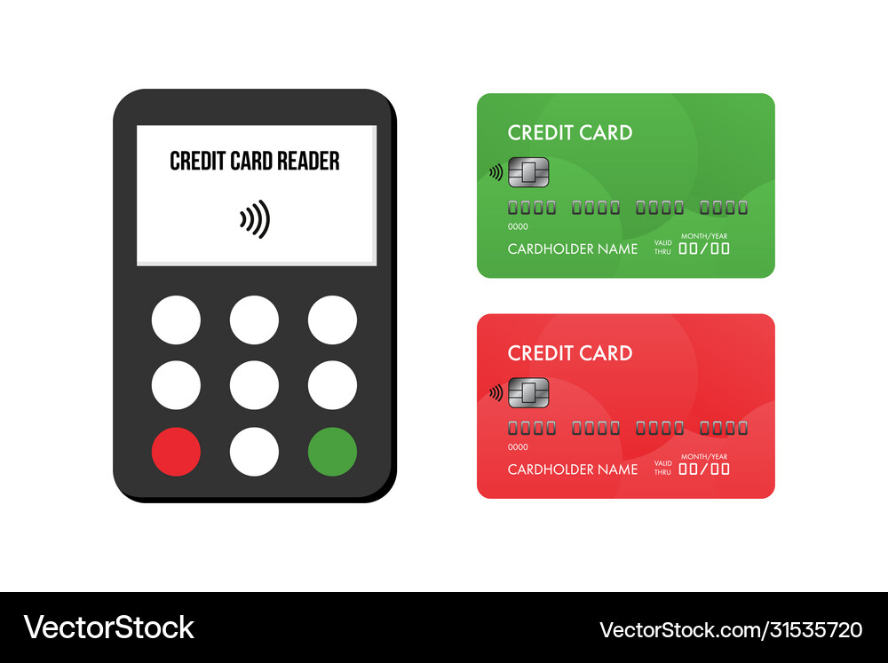 Credit card reader payment terminal and cards Vector Image