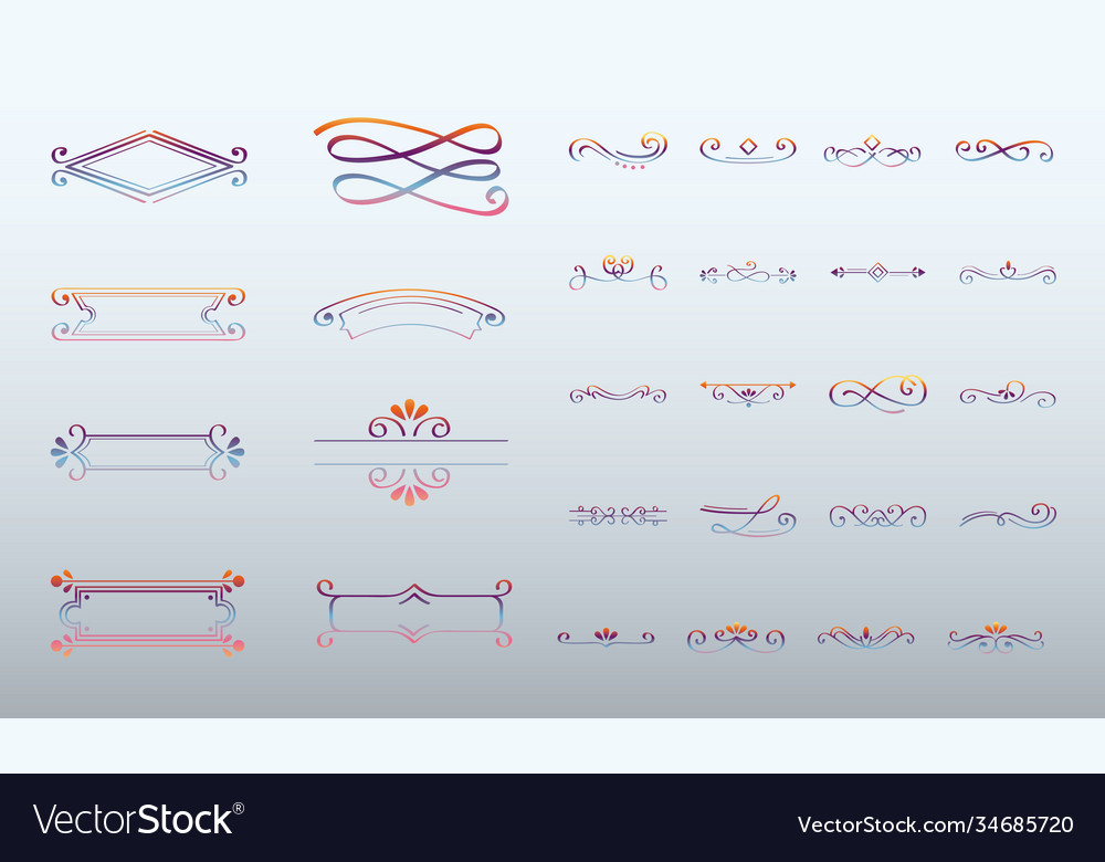 Decorative colorful swirls dividers in gray Vector Image
