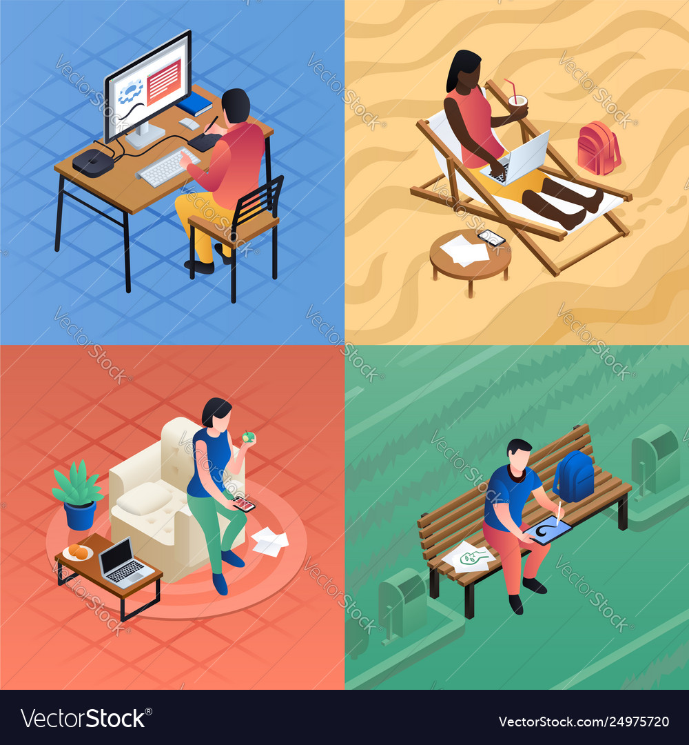Distant Work Banner Set Isometric Style Royalty Free Vector distant-work-banner-set-isometric-style-royalty-free-vector