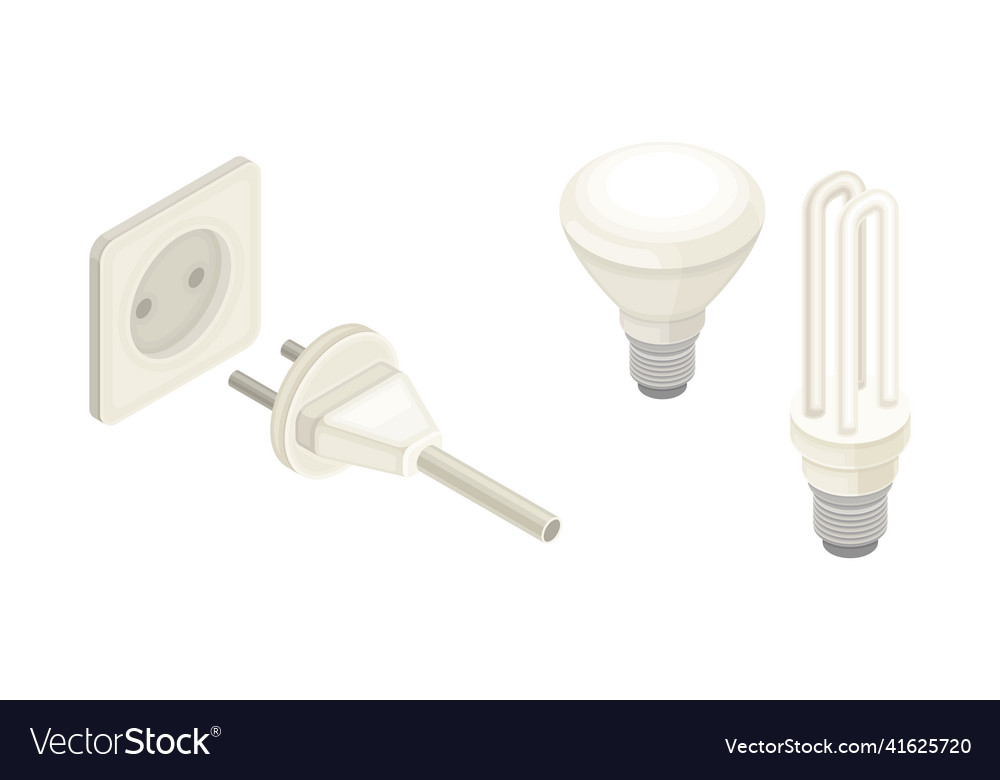 Electric power objects set light bulbs socket Vector Image