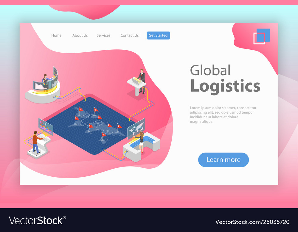 Flat isometric landing page template of Royalty Free Vector