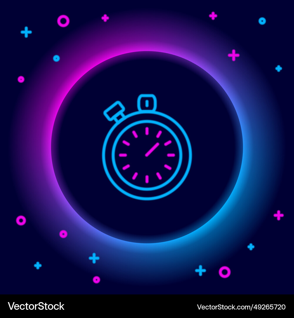 Glowing neon line stopwatch icon isolated Vector Image