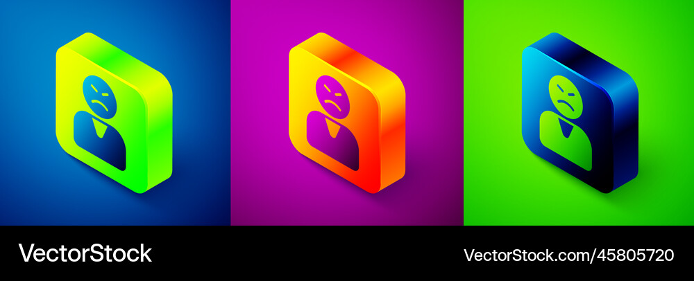 Isometric angry customer icon isolated on blue Vector Image