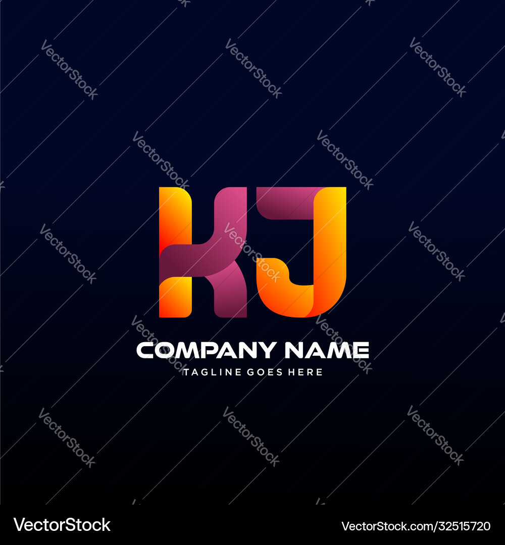 Letter kj initial logo with colorful Royalty Free Vector