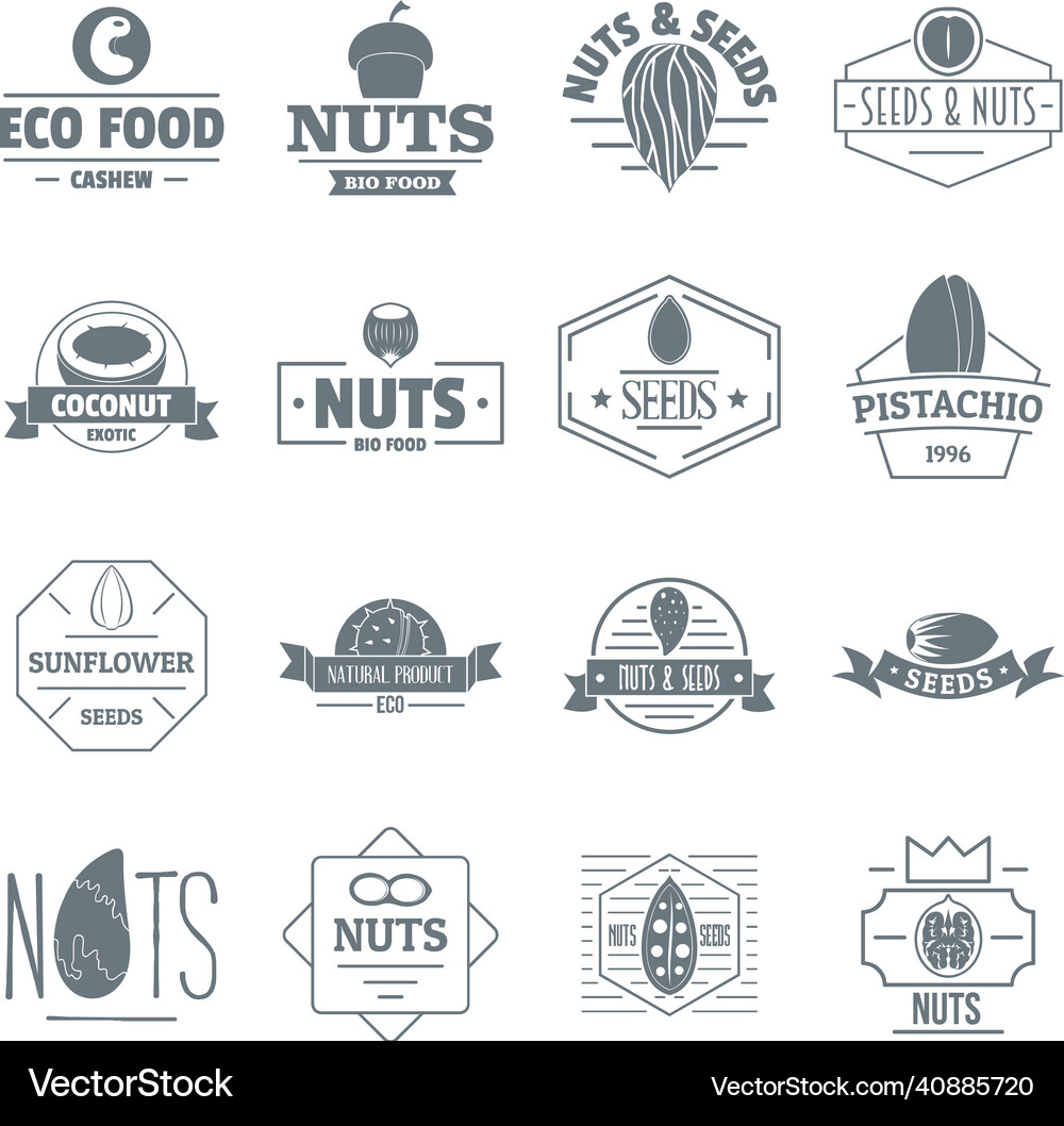 Nuts seeds logo icons set simple style Royalty Free Vector