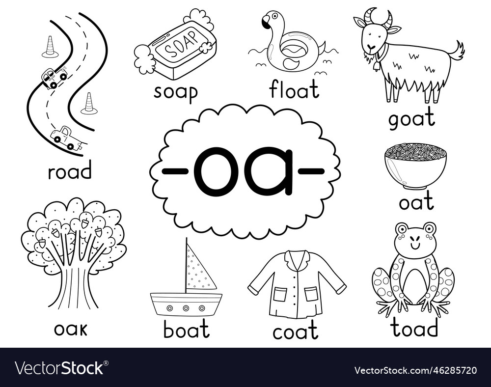 Oa digraph spelling rule black and white Vector Image