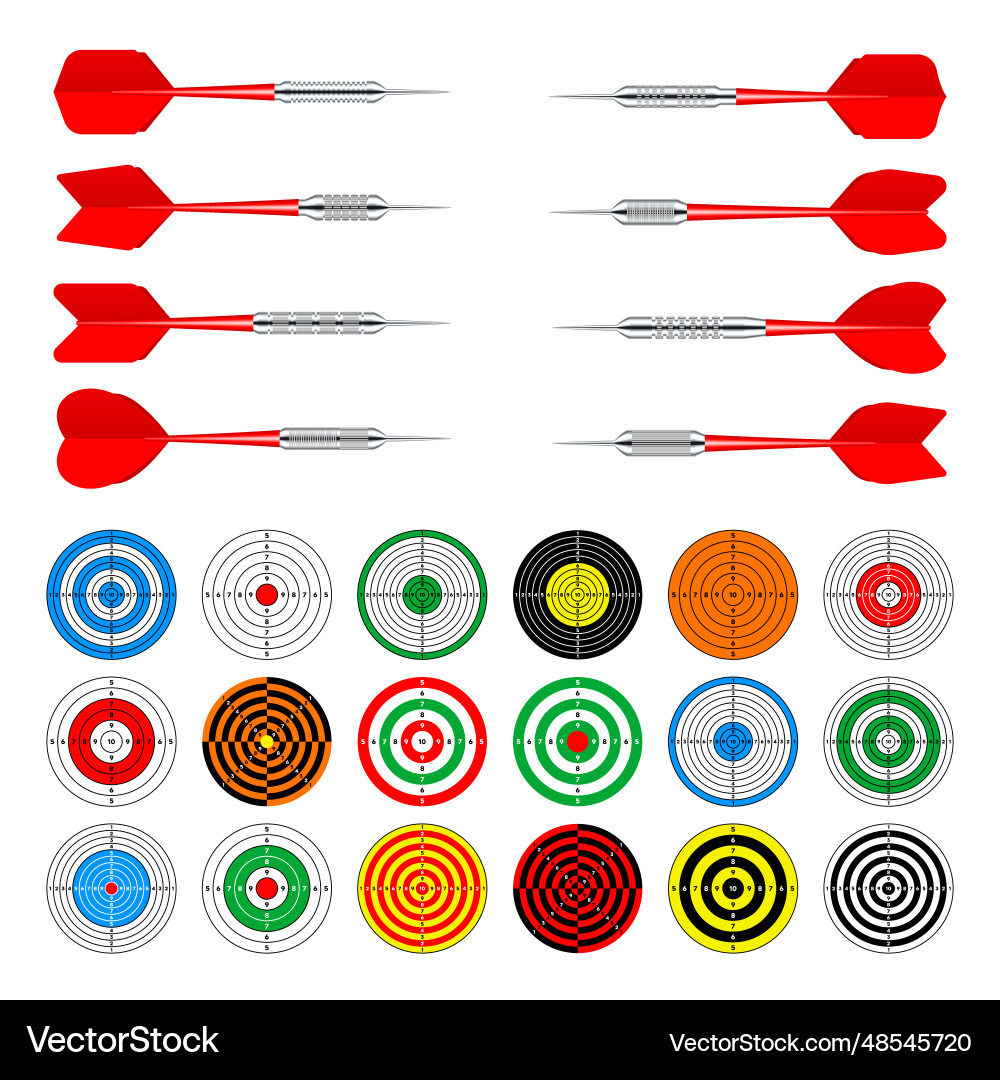 Paper targets with dart arrows shooting range Vector Image