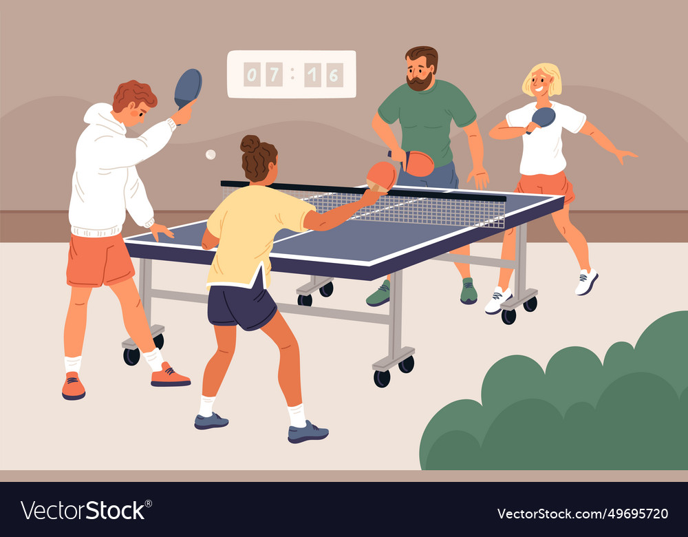 Ping Pong Tournament People Play Table Tennis Vector Image