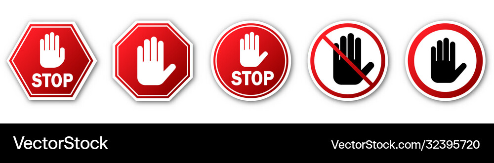 Red stop sign isolated hand signs Royalty Free Vector Image