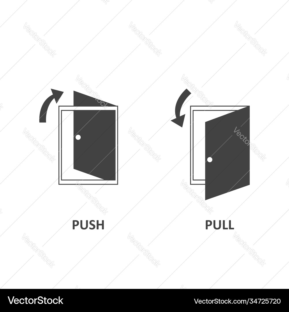 Set open door push door icon and pull door icon Vector Image