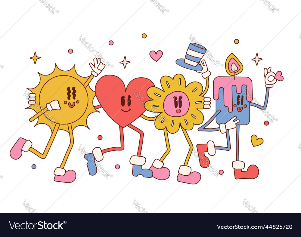 Valentine s day celebration groovy group of retro Vector Image