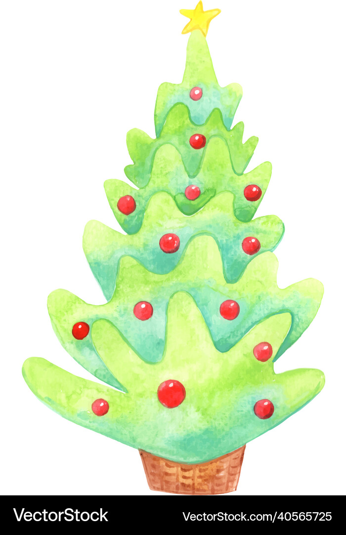 Abstract christmas tree in basket watercolor Vector Image