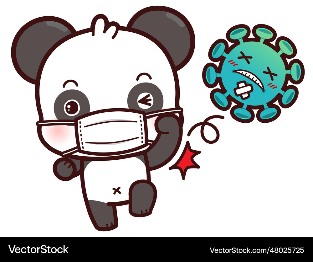 Cute little panda knock a virus Royalty Free Vector Image