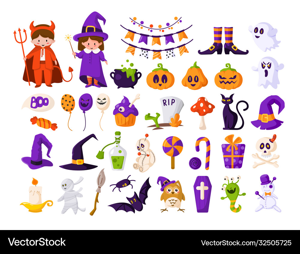 Halloween cartoon cute isolated items Royalty Free Vector