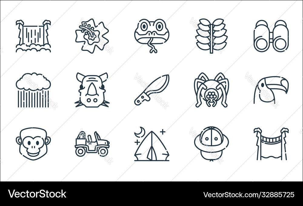 Jungle line icons linear set quality line set Vector Image