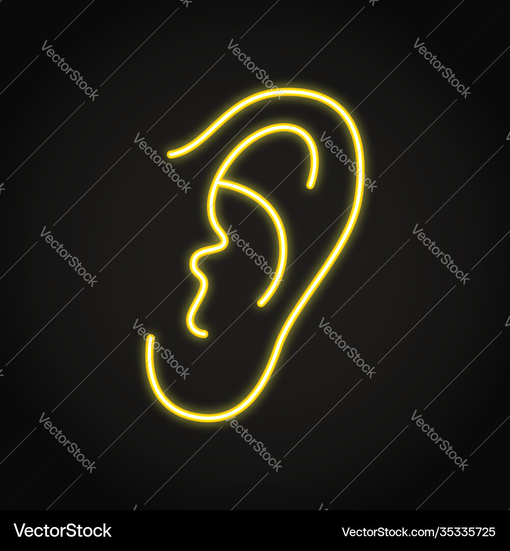 Neon human ear icon in line style Royalty Free Vector Image