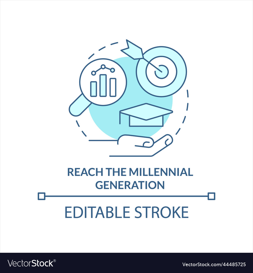 Reach millennial generation turquoise concept icon Reach millennial generation turquoise concept icon